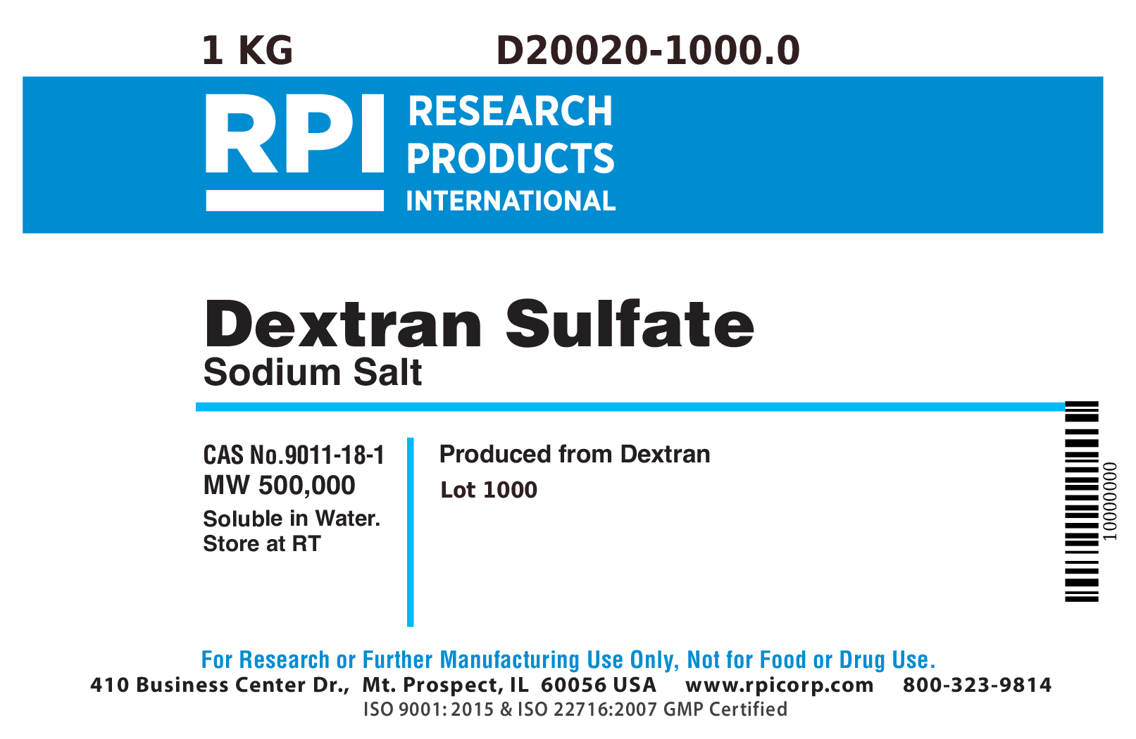 D20020-1000.0 - Dextran Sulfate Sodium Salt, 1 KG