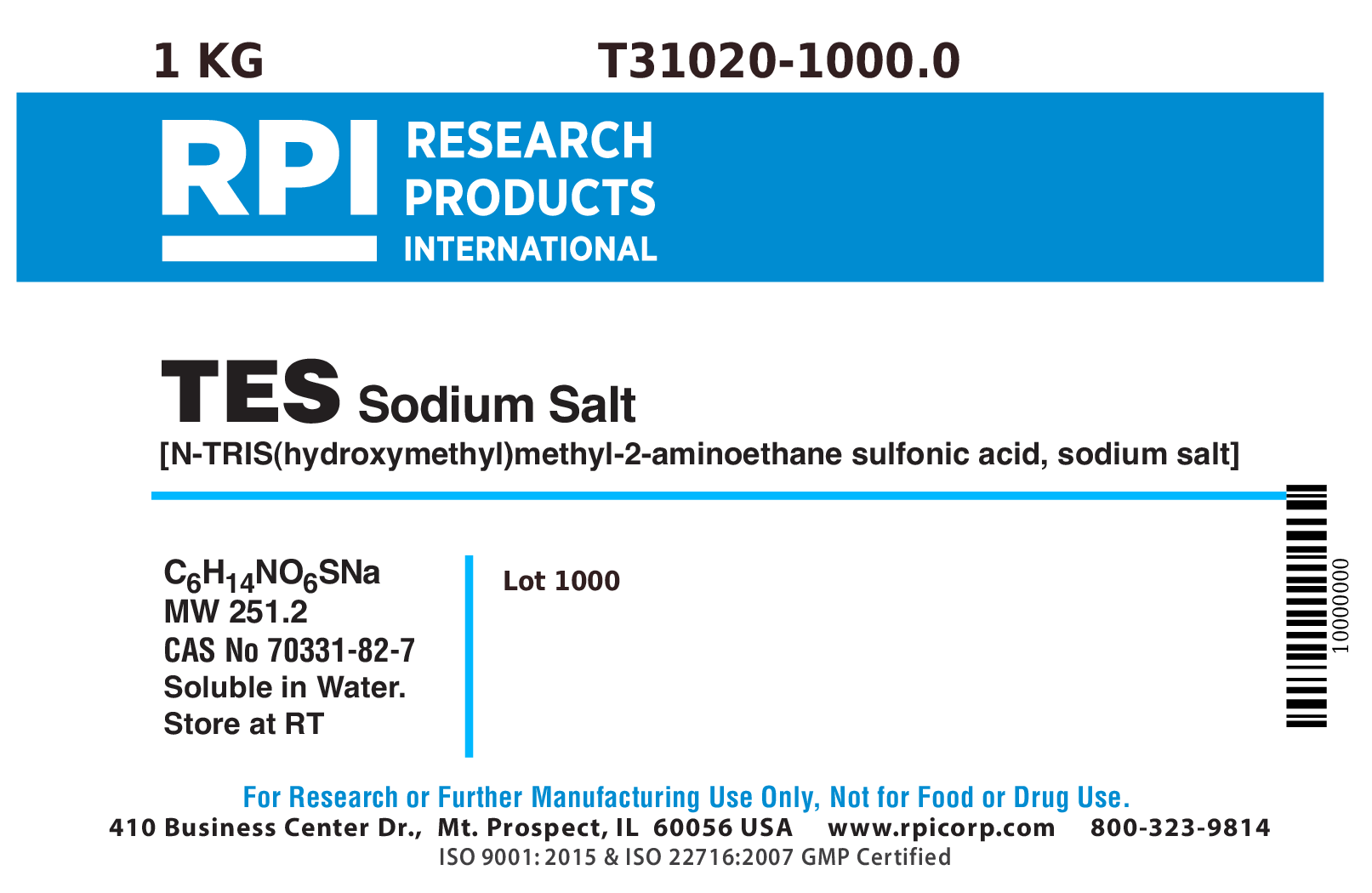 T31020-1000.0 - TES, Sodium Salt, [2-Tris(hydroxymethyl) methyl-2-amino ...