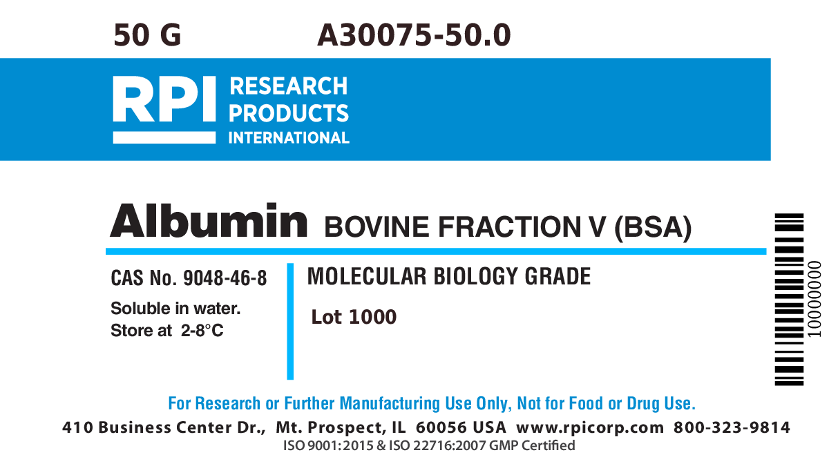 A30075-50.0 - Albumin, Bovine Fraction V [BSA], 50 Grams