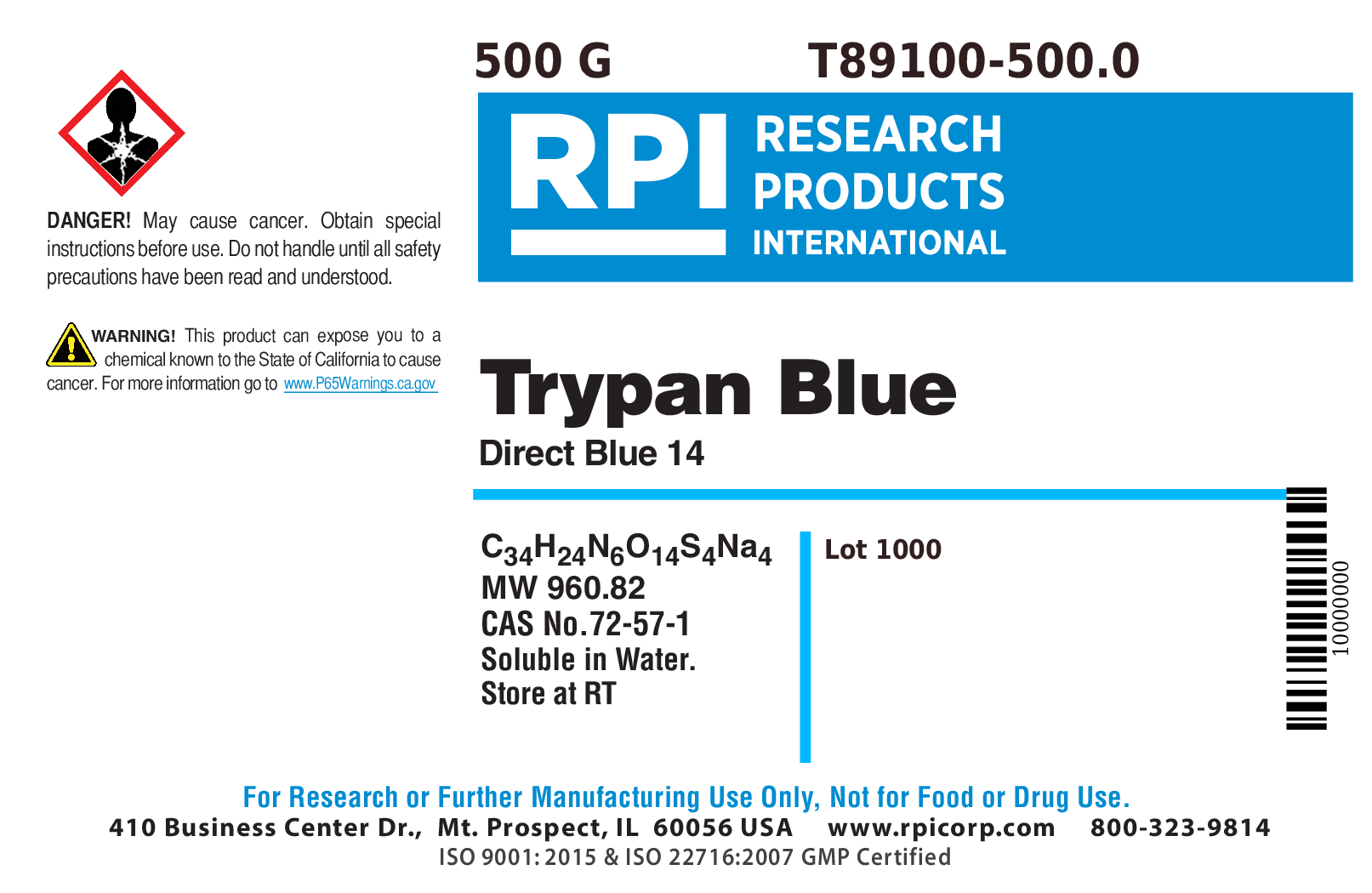 T89100-500.0 - Trypan Blue, 500 Grams