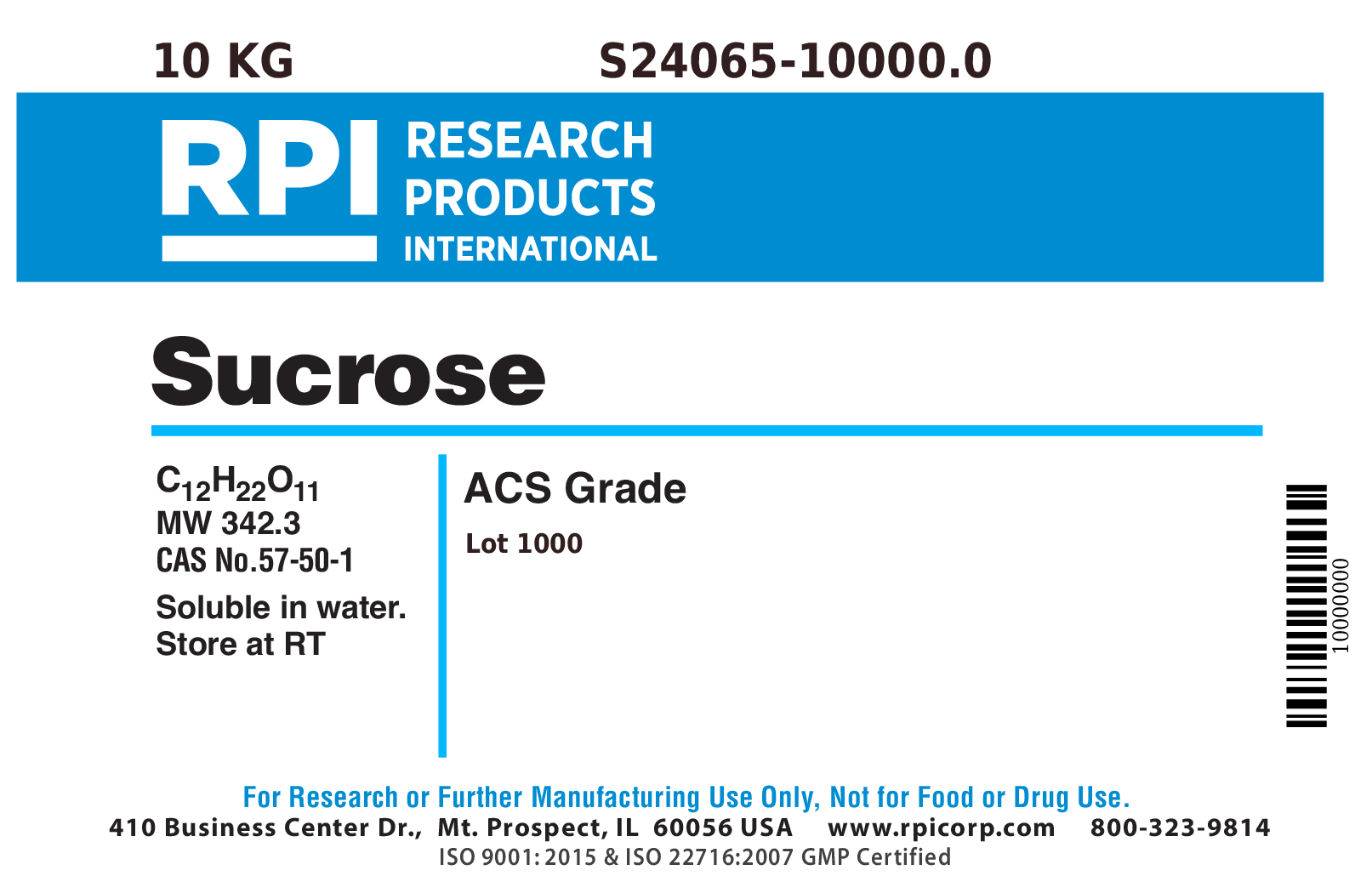S24065-10000.0 - Sucrose, ACS Grade, 10 Kilograms