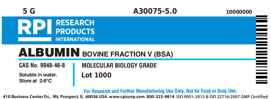 A30075-5.0 - Albumin, Bovine Fraction V [BSA], 5 Grams