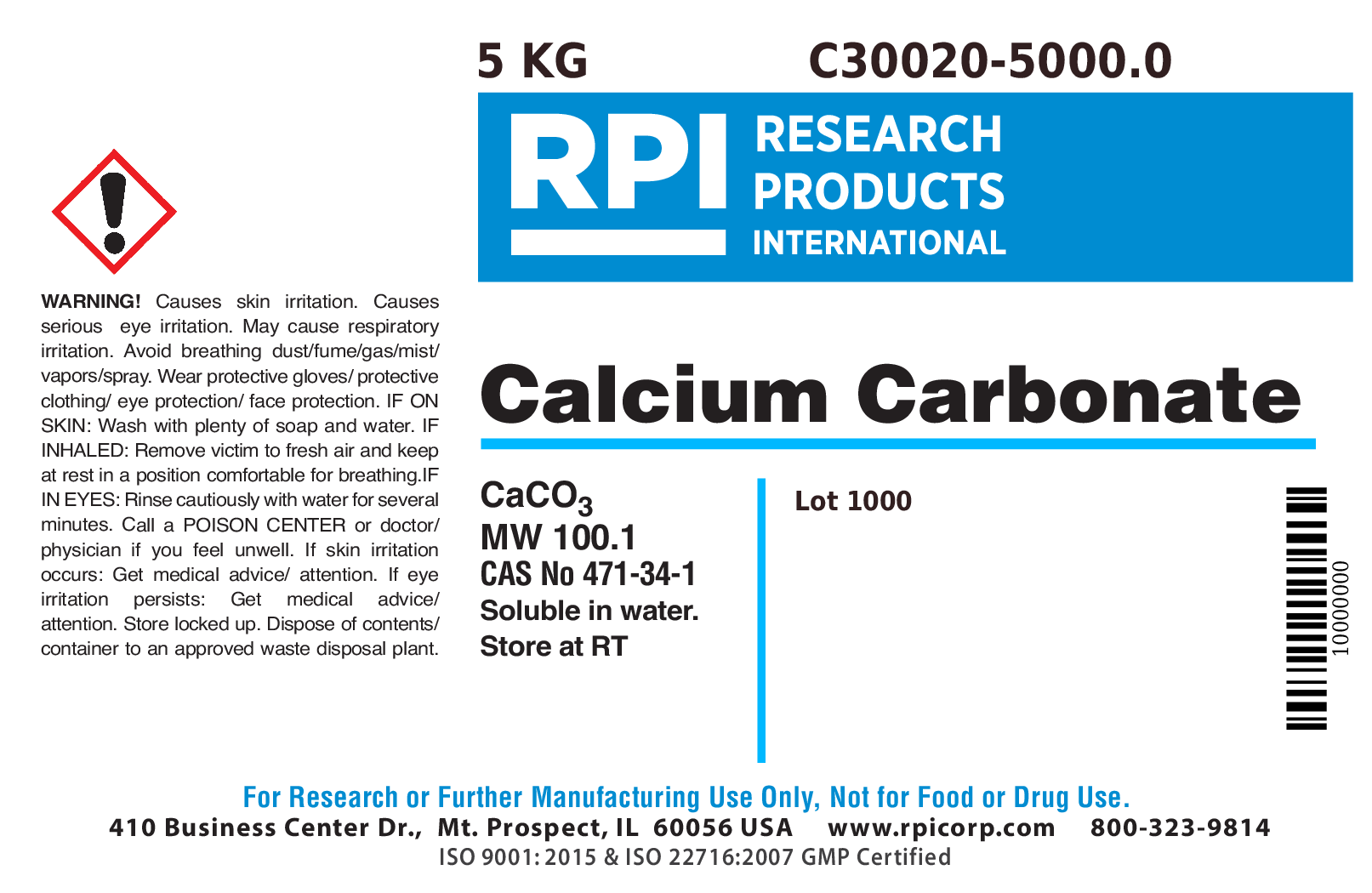 C30020-5000.0 - Calcium Carbonate, 5 Kilograms