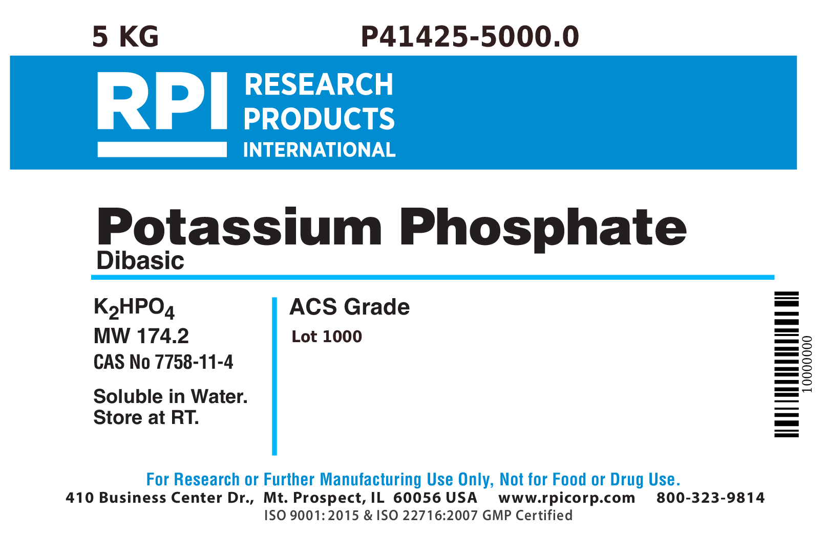 P41425-5000.0 - Potassium Phosphate, Dibasic, Anhydrous, ACS 5 Kilograms