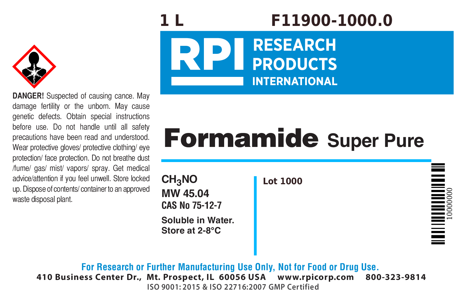 F11900-1000.0 - Formamide, Molecular Biology, 1 Liter