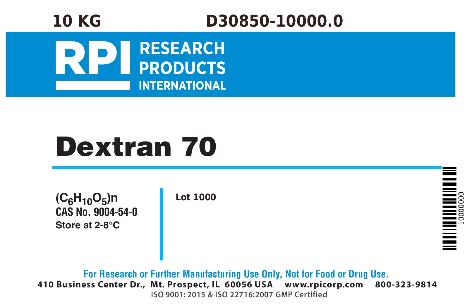 D30850-10000.0 - Dextran 70, 10 Kilograms