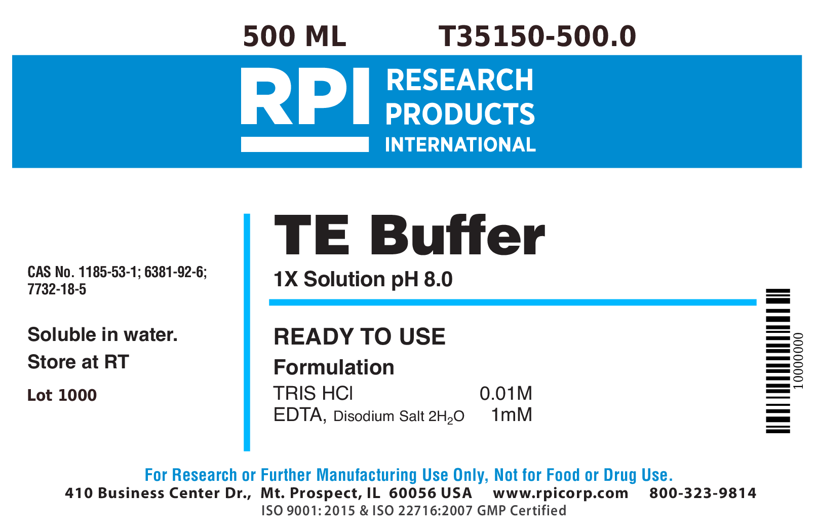 T35150-500.0 - TE Buffer, 1X, 500 Milliliters