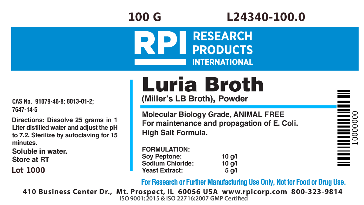 L24340-100.0 - Luria Broth (Miller’s LB Broth) Animal Free, Powder, 100 ...