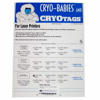 247133 - Cryo-Tags Labels, Laser Sheet, 1.5 x 0.75 Inches, White, 1,200 ...